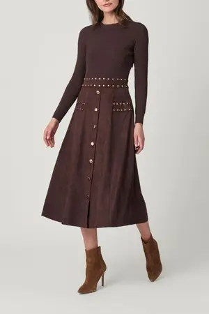 Shoshanna Suede Knit Mixed Media Cleo Dress