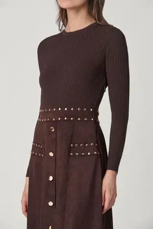 Shoshanna Suede Knit Mixed Media Cleo Dress