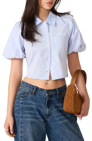Steve Madden Reece Puff Sleeve Crop Shirt - Stripe Multi