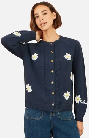 YUMI Daisy Applique Cardigan