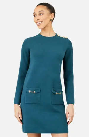YUMI Long Sleeve Knitted Tunic Dress - Teal