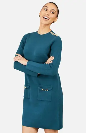 YUMI Long Sleeve Knitted Tunic Dress - Teal