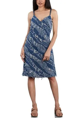 WASH LAB DENIM Frayed Denim Slip Dress - Dark Denim Stitch