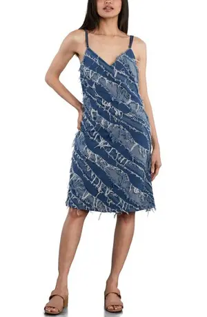 WASH LAB DENIM Frayed Denim Slip Dress - Dark Denim Stitch