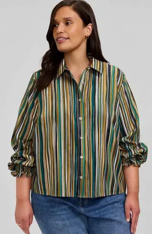 Foxcroft Vivienne Stripe Cotton Poplin Button-up Shirt