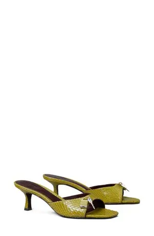 Tory Burch Lock Kitten Heel Sandal Moss/merlot/silver