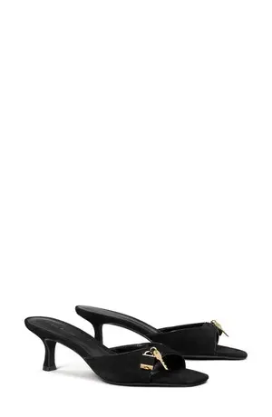 Tory Burch Lock Kitten Heel Sandal - Perfect Black/silver