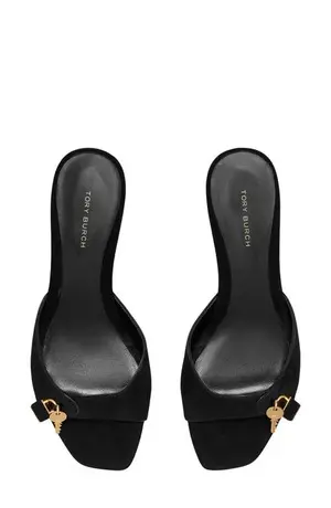 Tory Burch Lock Kitten Heel Sandal - Perfect Black/silver