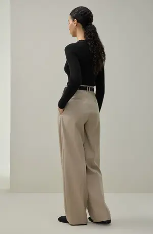 Lilysilk Box Pleated Silk-wool Wide Leg Trousers