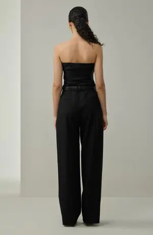 Lilysilk Box Pleated Silk-wool Trouser - Black