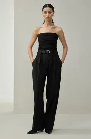 Lilysilk Box Pleated Silk-wool Trouser - Black