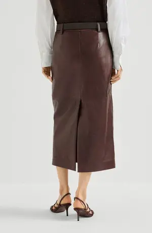 Brunello Cucinelli Polished Nappa Leather Pencil Skirt