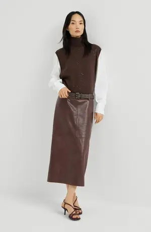 Brunello Cucinelli Polished Nappa Leather Pencil Skirt