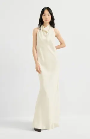 Brunello Cucinelli Silk Satin Halterneck Dress - Panama