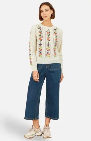 YUMI Floral Embroidery Cable Jumper