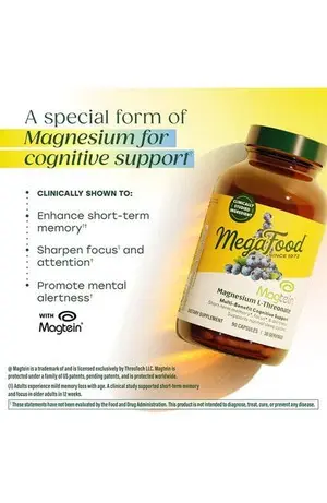 MEGAFOOD Magnesium L-threonate, Clinically Studied Magtein, Cognitive Support, Vegan