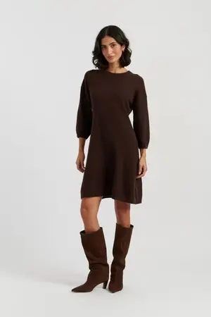 Chinti & Parker Wool-cashmere Wide-sleeve Dress - Chocolate