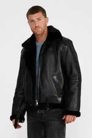 FURNIQ UK Leather Shearling Jacket - Black