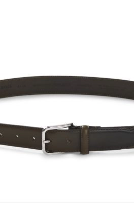 BOSS Leather Business Belt With Polished Silver Buckle