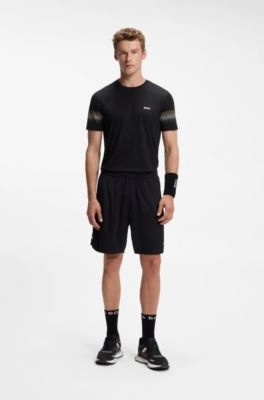 BOSS Active Slim-fit T-shirt With Sleeve Stripes - Black