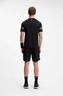 BOSS Active Slim-fit T-shirt With Sleeve Stripes - Black