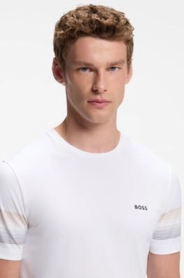 BOSS Active Slim-fit T-shirt With Sleeve Stripes - White
