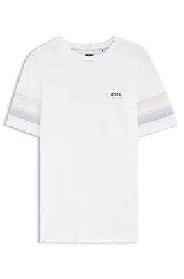 BOSS Active Slim-fit T-shirt With Sleeve Stripes - White