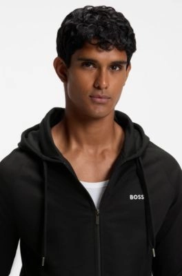 BOSS Cotton Full-zip Hoodie With Striped Sleeves