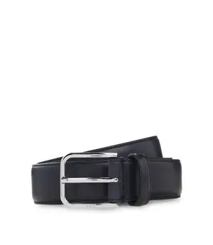 BOSS Leather Belt With Polished Silver Buckle - Dark Blue