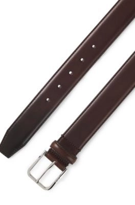 BOSS Leather Business Belt With Polished Silver Buckle