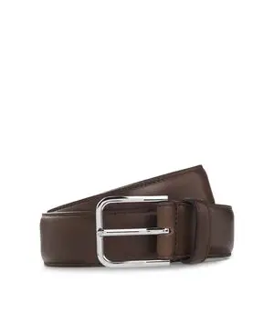 BOSS Leather Belt With Polished Silver Buckle - Dark Brown