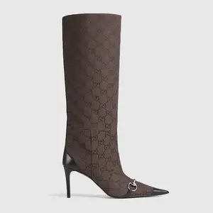 Gucci Dark Gg Canvas Stiletto Boot - Brown