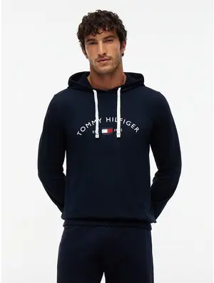 Tommy Hilfiger Hilfiger Logo Pique Sleep Hoodie - Navy