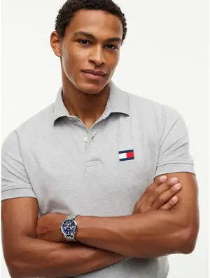 Tommy Hilfiger Regular Fit Flag Logo Polo - Light Grey Heather