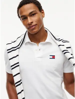 Tommy Hilfiger Regular Fit Flag Logo Polo - Optic White