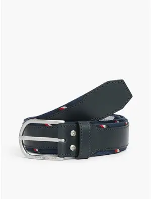 Tommy Hilfiger Archive Round Buckle Leather Belt - Space Blue