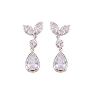 MODENAIRE Crystal Drop Earrings With Leaf Motif