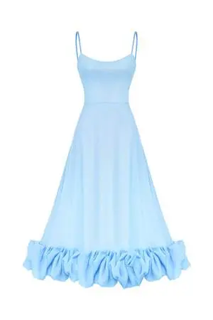 POST MERIDIEM Flounce Bustier Midi Dress - Blue
