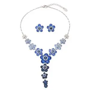 MODENAIRE Sapphire Crystal Daisy Necklace And Earring Set - Blue