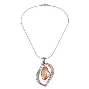 MODENAIRE Topaz Crystal Open Frame Pendant Necklace - Silver