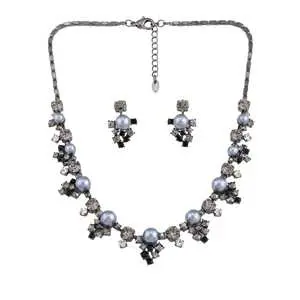 MODENAIRE Faux Pearl Crystal Statement Necklace And Earring Set
