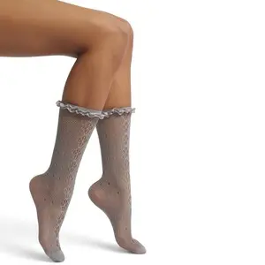 HIGH HEEL JUNGLE BY KATHRYN EISMAN Mimi Lace Frill Edge Socks - Grey