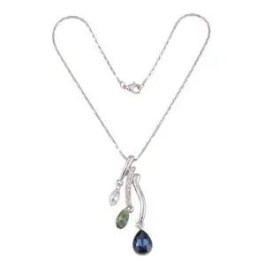 MODENAIRE Multicolor Crystal Trio Teardrop Pendant Necklace - Silver