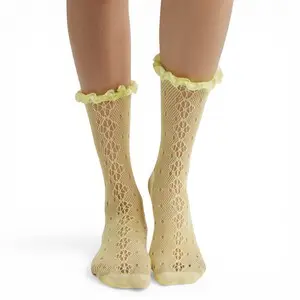HIGH HEEL JUNGLE BY KATHRYN EISMAN Mimi Lace Frill Edge Socks Yellow
