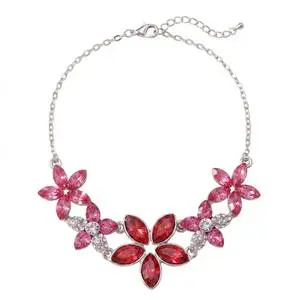 MODENAIRE Fuchsia Floral Crystal Statement Necklace