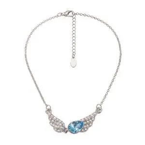 MODENAIRE Aqua Teardrop Angel Wing Pendant Necklace