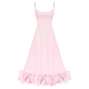 POST MERIDIEM Light- Flounce Bustier Midi Dress - Pink