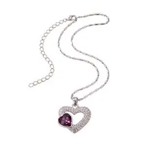 MODENAIRE Double Heart Crystal Pendant Necklace - Purple