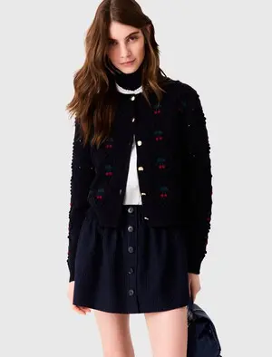Maje Embroidered Cherry Cardigan
