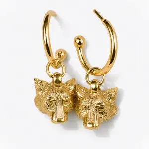 ADRIAN ASHLEY Wolf Head Hoop Earrings In Vermeil